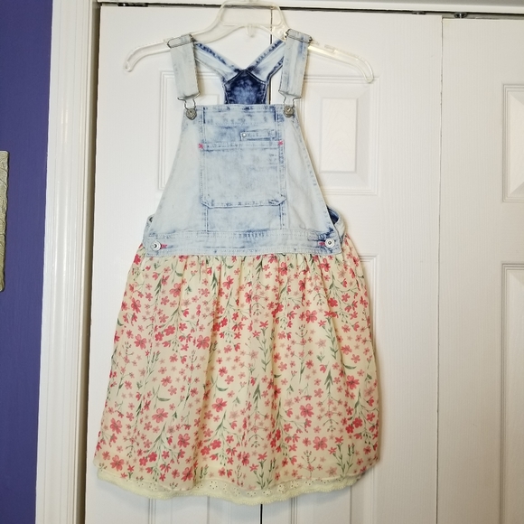 Jordache | Dresses | Jordache Girl Bib Overall Blue Jean Floral Jumper ...